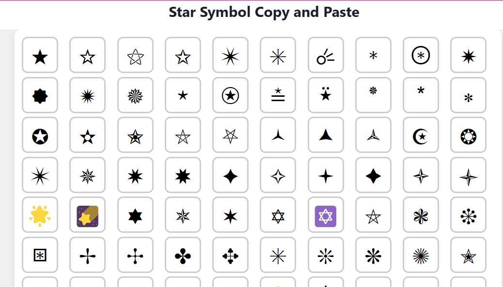 Star Symbols Copy And Paste Emoji ★ ⚝ ☪ ⭐ 🌟 🌠